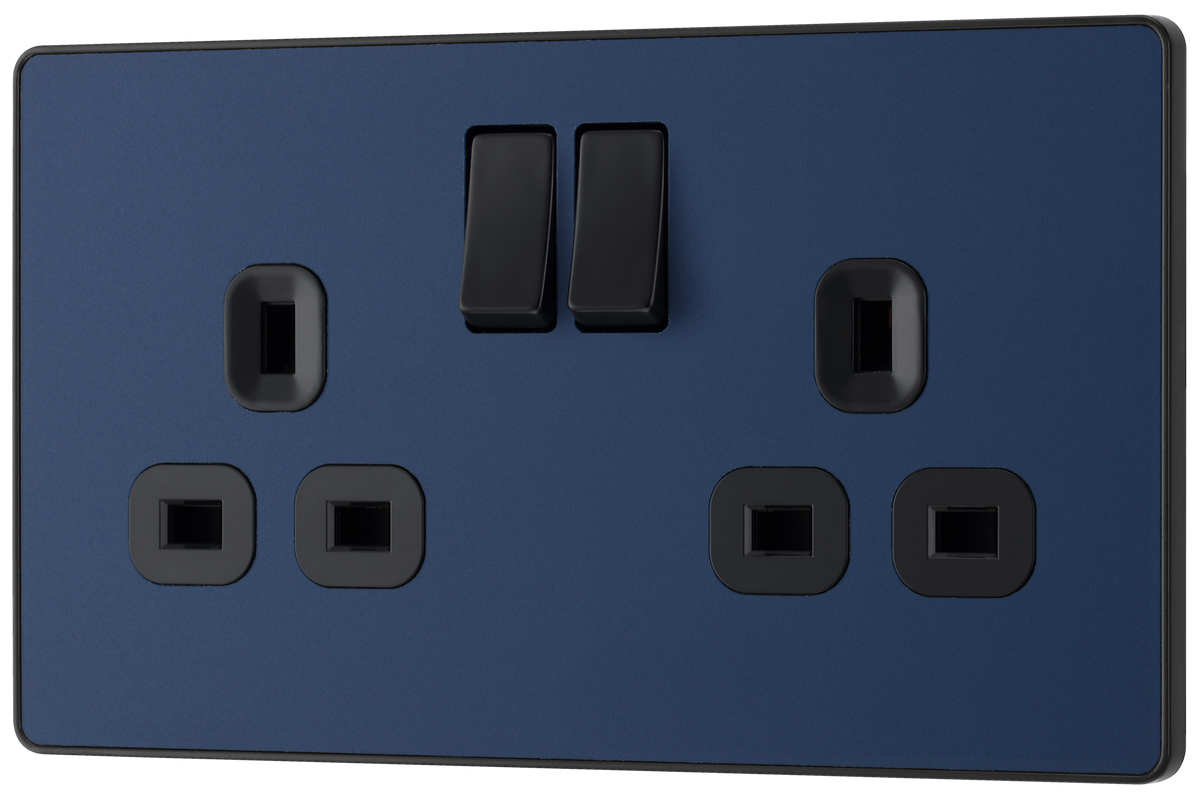 BG PCDDB22B Matt Blue Evolve 2 Gang 13A Switched Socket Outlet - Black ...
