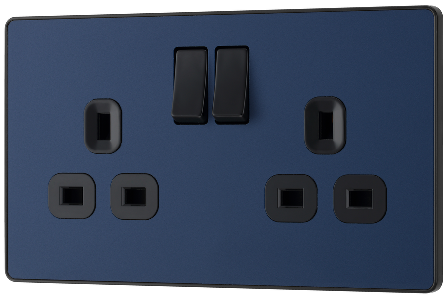 BG PCDDB22B Matt Blue Evolve 2 Gang 13A Switched Socket Outlet - Black ...