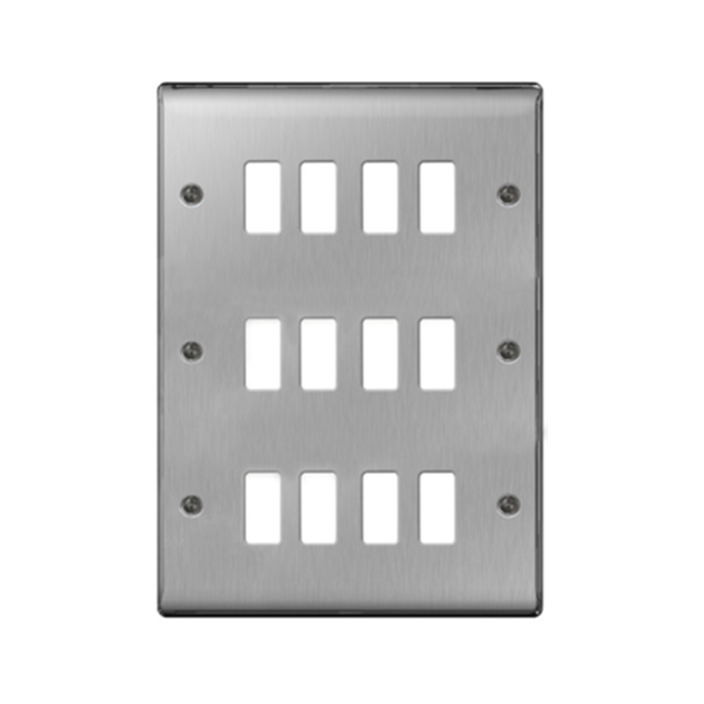 BG Nexus GNBS12 Grid Brushed Steel 12 Gang Front Plate – The Electrical ...