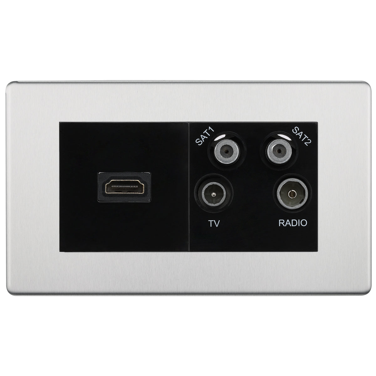 BG Screwless Brushed Steel 4G Faceplate with HDMI + TV/FM/SAT Module ...