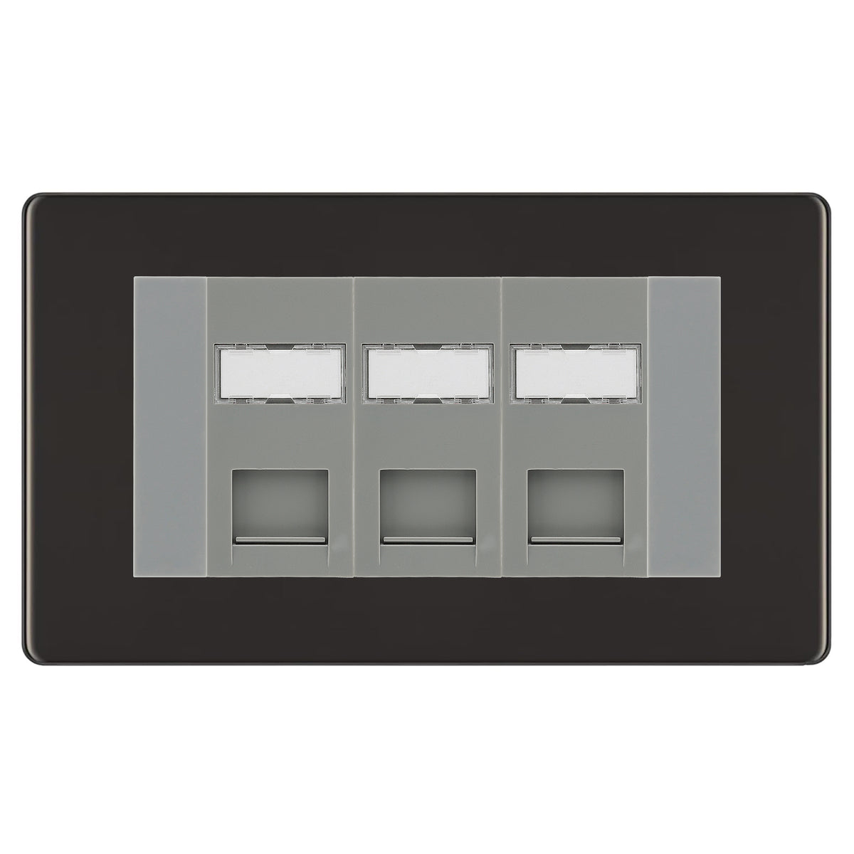 BG Screwless Black Nickel 3 Gang RJ45 CAT6 Data Socket Grey Inserts ...
