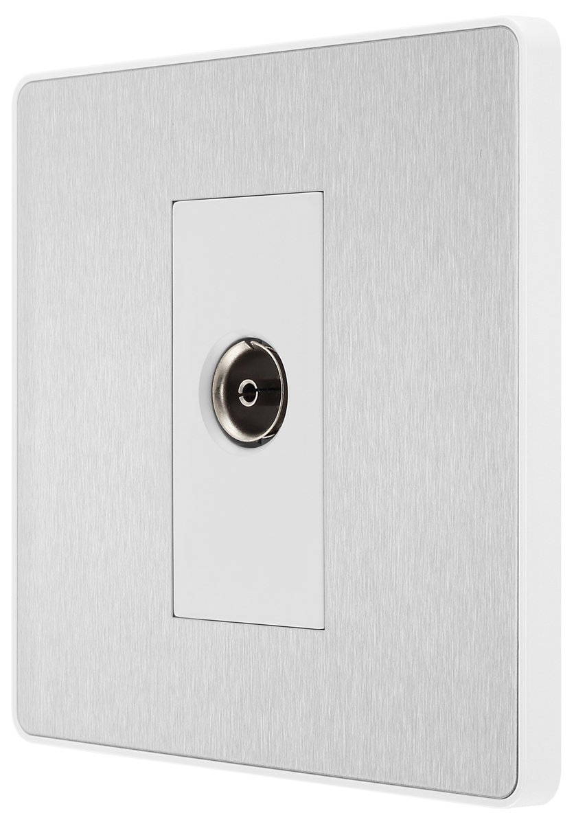BG PCDBS60W Brushed Steel Evolve Co-Axial Socket Outlet - White Insert ...