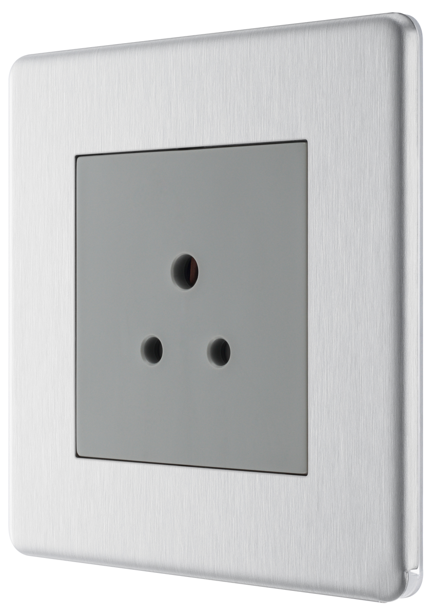 BG FBS28G Flatplate Screwless 2A, Unswitched Socket Round Pin Brushed ...