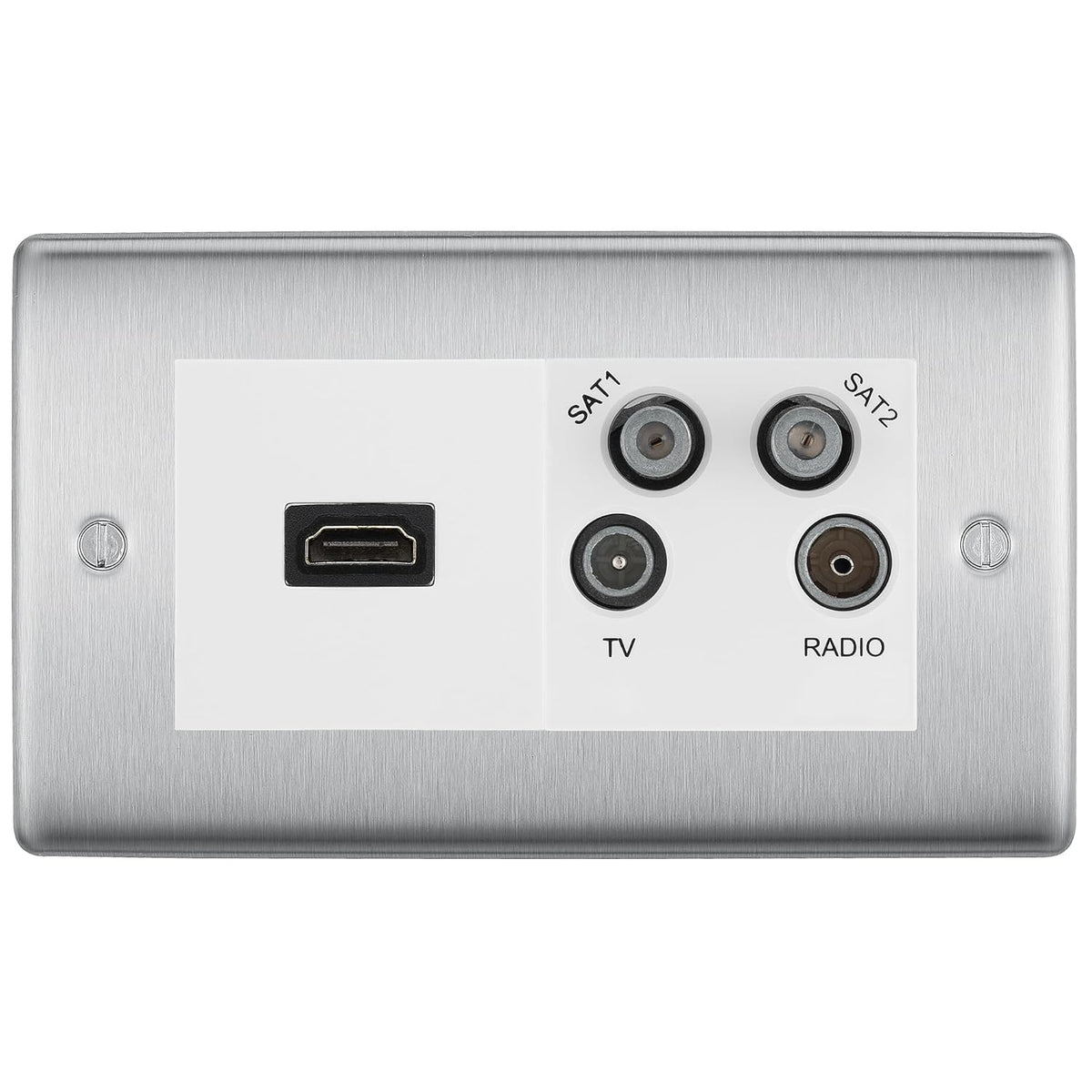 BG Nexus Brushed Steel 4G Faceplate with HDMI + TV/FM/SAT Module ...