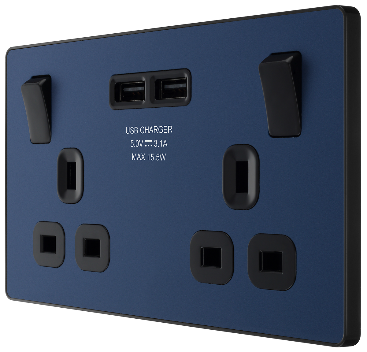 BG PCDDB22U3B Matt Blue Evolve 2 Gang 13A 2x USB-A 3.1A Switched Socket ...