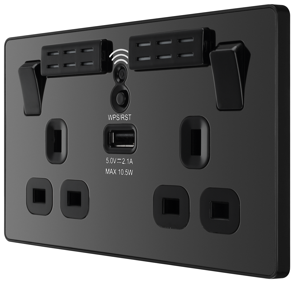 BG PCDBC22UWRB Black Chrome Evolve 2 Gang 13A 1x USB-A 2.1A Wi-FI ...