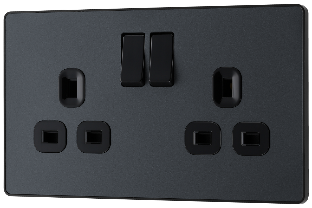 BG Evolve PCDMG22B Matt Grey 2 Gang 13A Switched Socket Outlet-Black ...