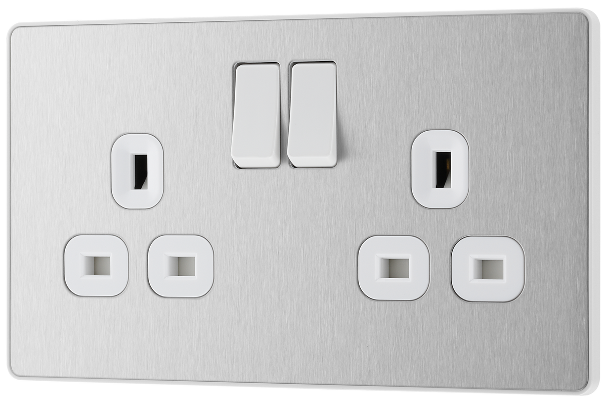 BG PCDBS22W Brushed Steel Evolve 2 Gang 13A Switched Socket Outlet ...