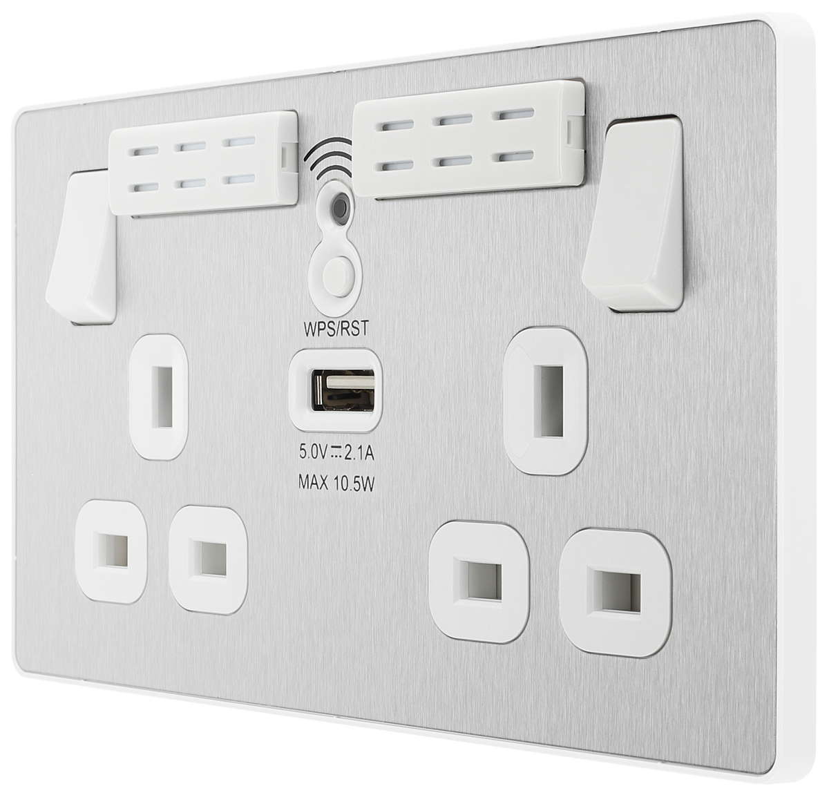 BG PCDBS22UWRW Brushed Steel Evolve 2 Gang 13A 1x USB-A 2.1A Wi-FI ...