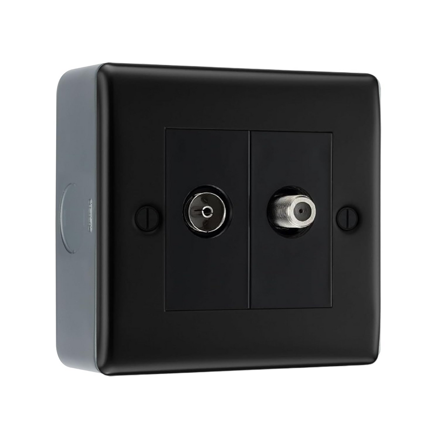 BG Nexus Metal Matt Black 2 Gang Double Satellite & Co-axial Socket ...