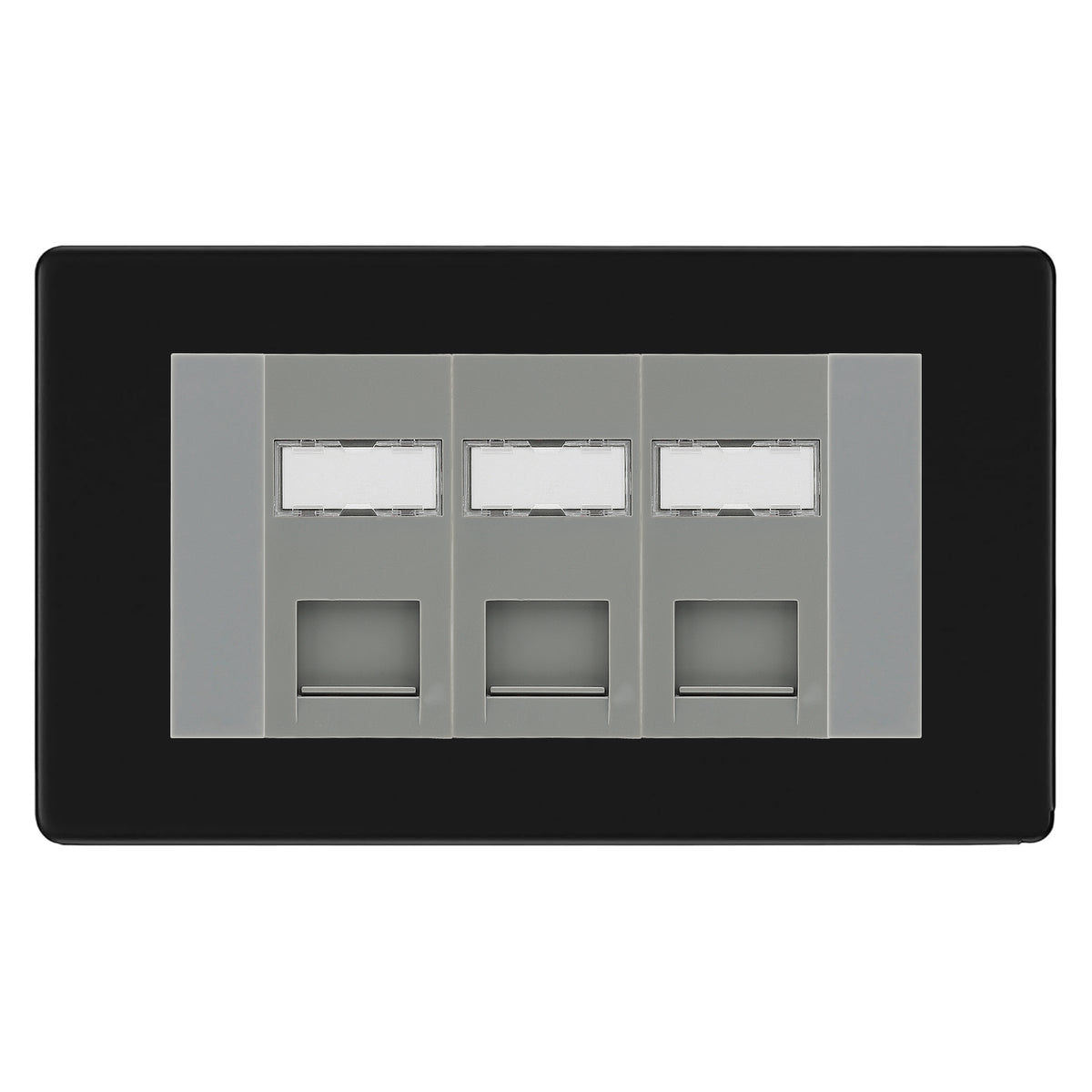 BG Screwless Matt Black 3 Gang RJ45 Cat5e Data Socket Grey Inserts ...