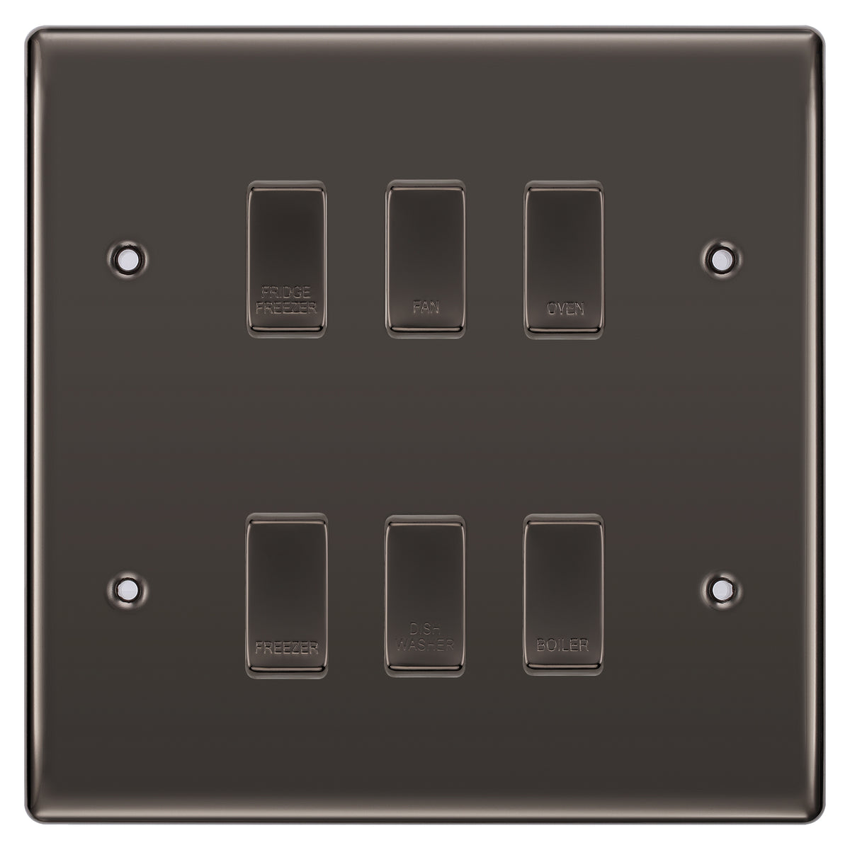 BG Black Nickel 6 Gang Engraved Custom Labelled Appliance Grid Switch ...