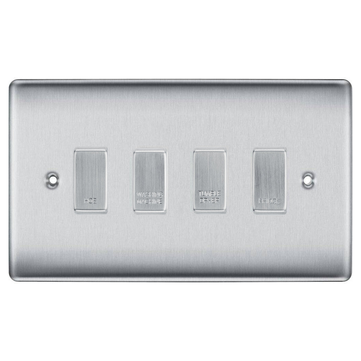 BG Brushed Steel 4 Gang Engraved Custom Labelled Appliance Grid Switch ...