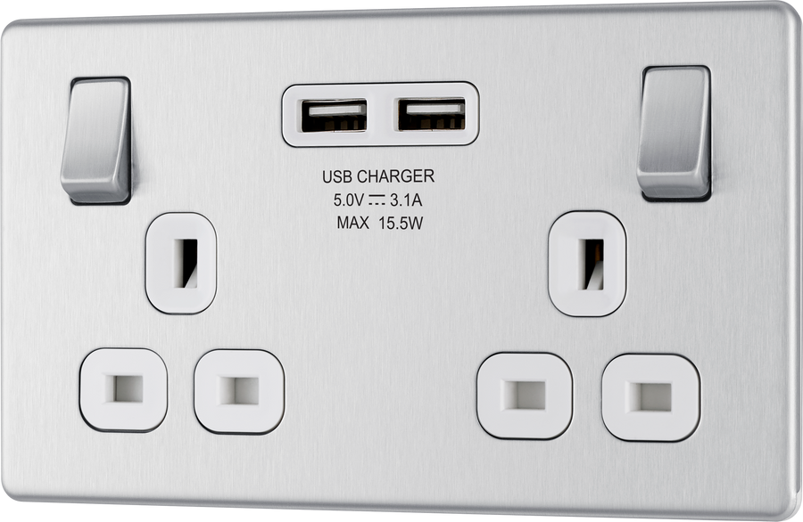 BG Electrical FBS22U3W Nexus Screwless Flat-Plate Double Switched Plug ...