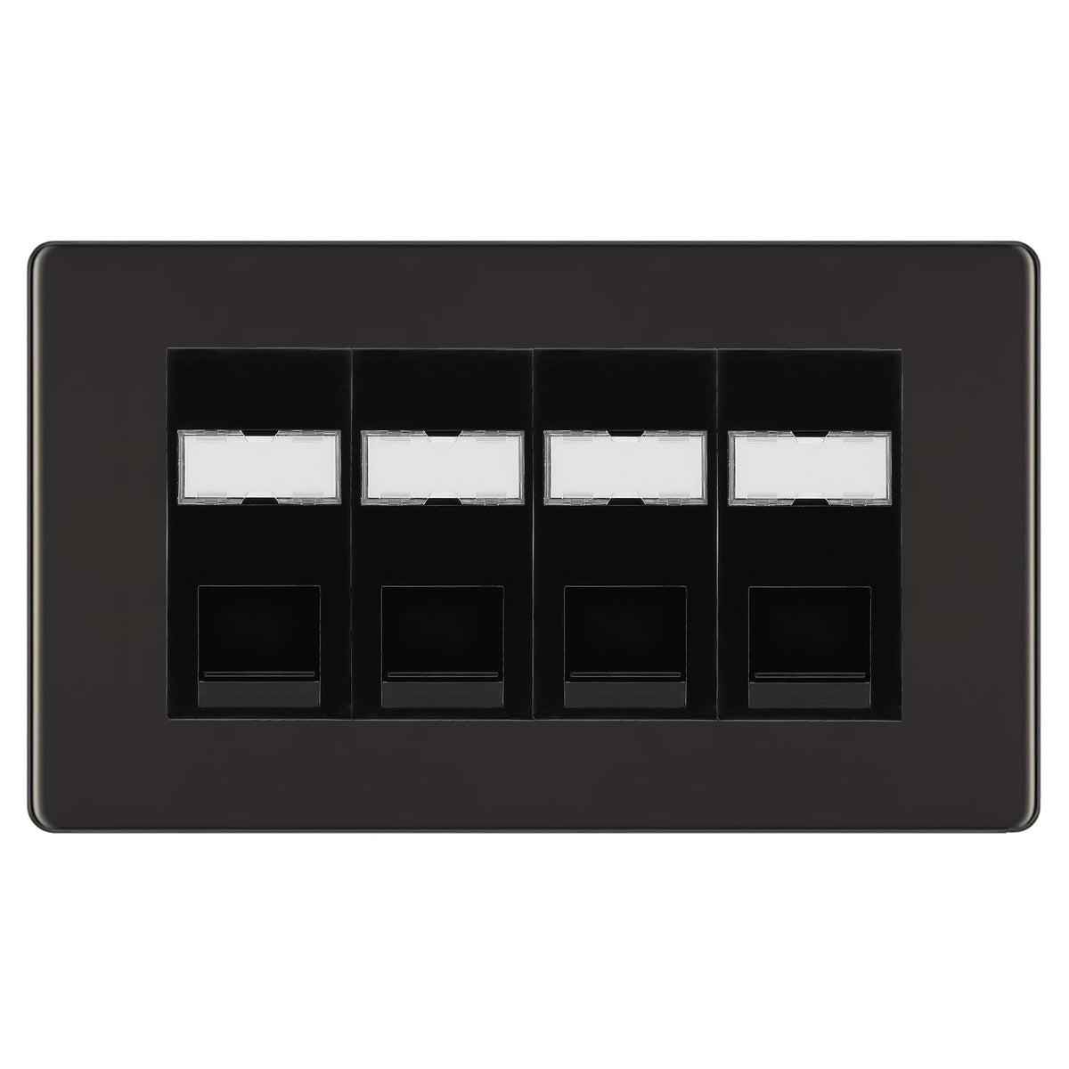 BG Screwless Black Nickel 4 Gang RJ45 Cat5e Data Socket Black Inserts ...