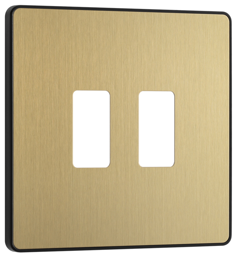BG RPCDSB2B Evolve Grid Satin Brass 2 Module Square Front Plate - Black ...