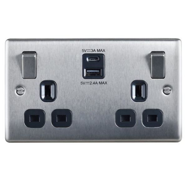 BG NBS22UACB Double 13 Amp Socket Outlet with A and C type USB Charger ...