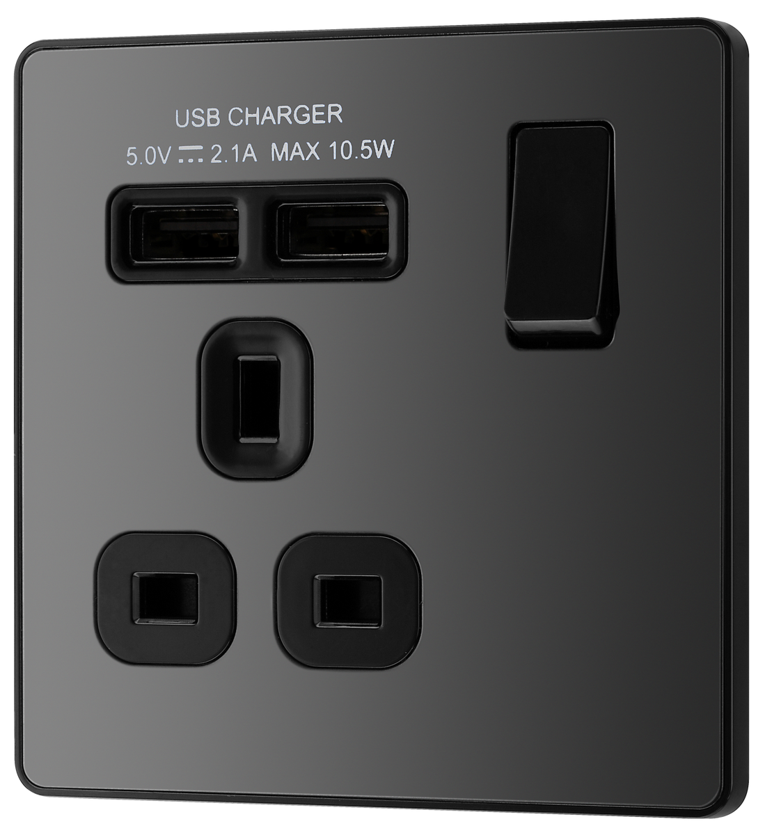 BG PCDBC21U2B Black Chrome Evolve 1 Gang 13A 2x USB-A 2.1A Switched ...