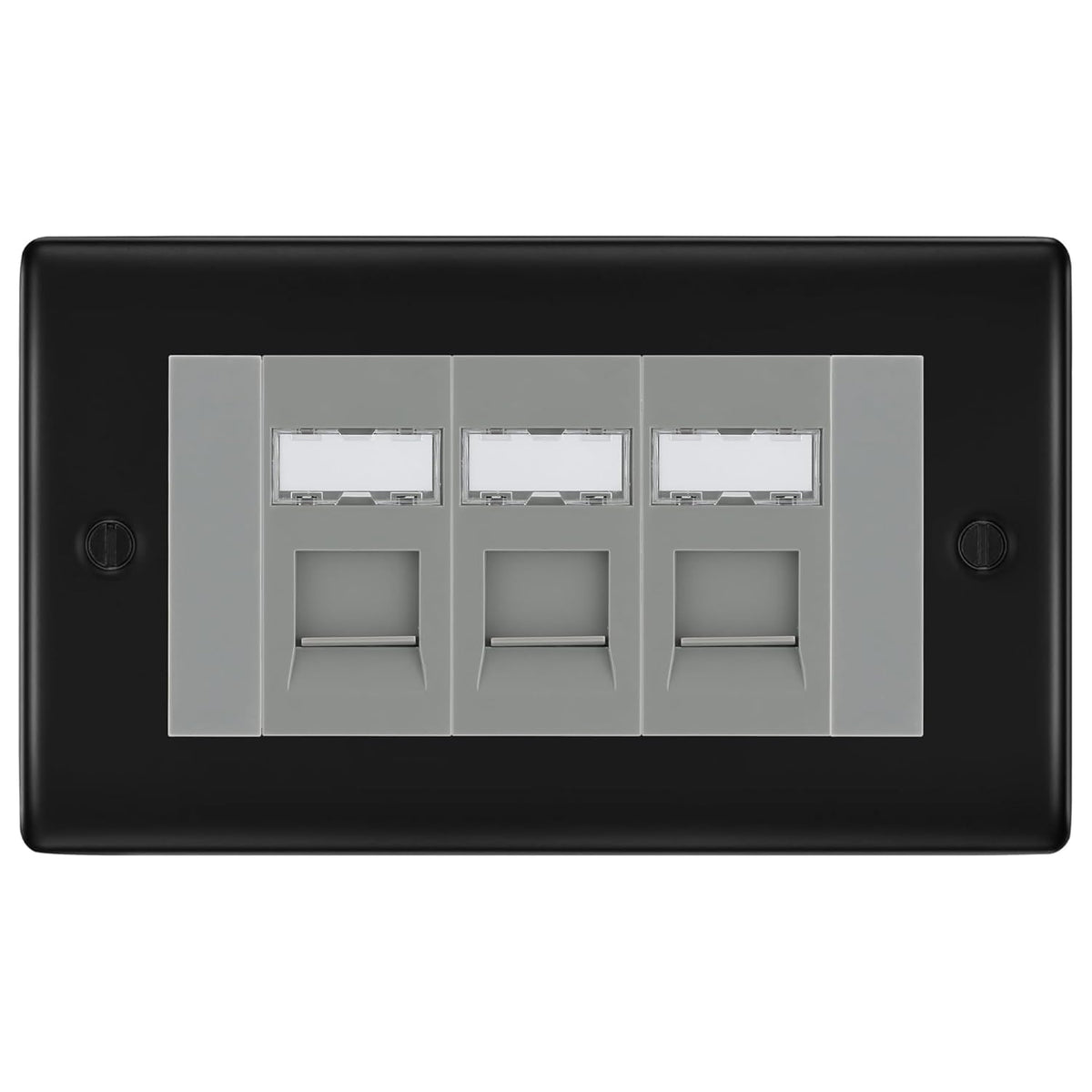 BG Nexus Matt Black 3 Gang RJ45 Cat6 Data Socket Outlet Grey Inserts ...