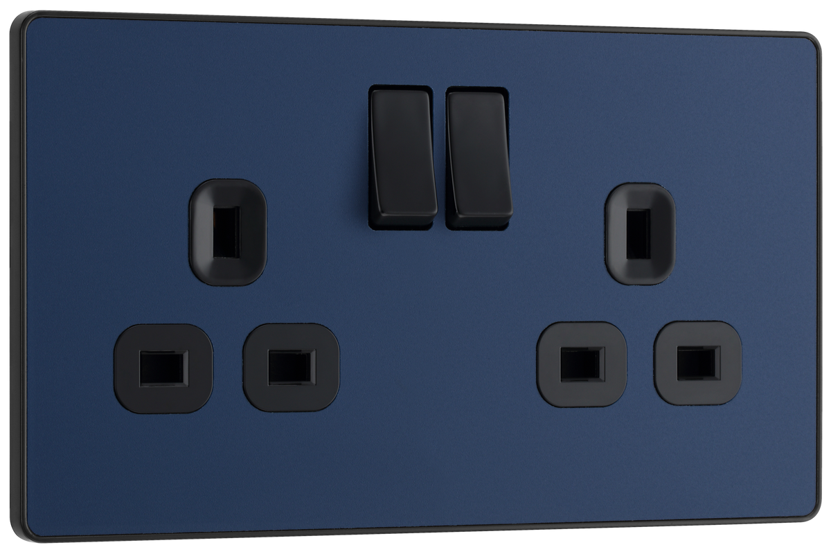BG PCDDB22B Matt Blue Evolve 2 Gang 13A Switched Socket Outlet - Black ...