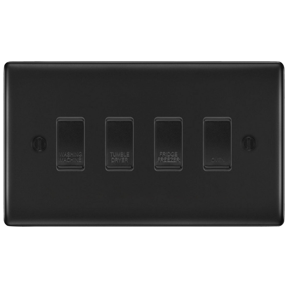 BG Matt Black 4 Gang Engraved Appliance Custom Labelled Grid Switch ...