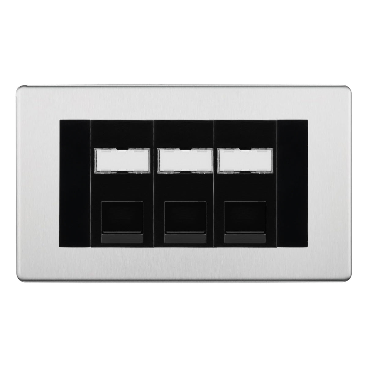 BG Screwless Brushed Steel 3 Gang RJ45 Cat5e Data Socket Black Inserts ...