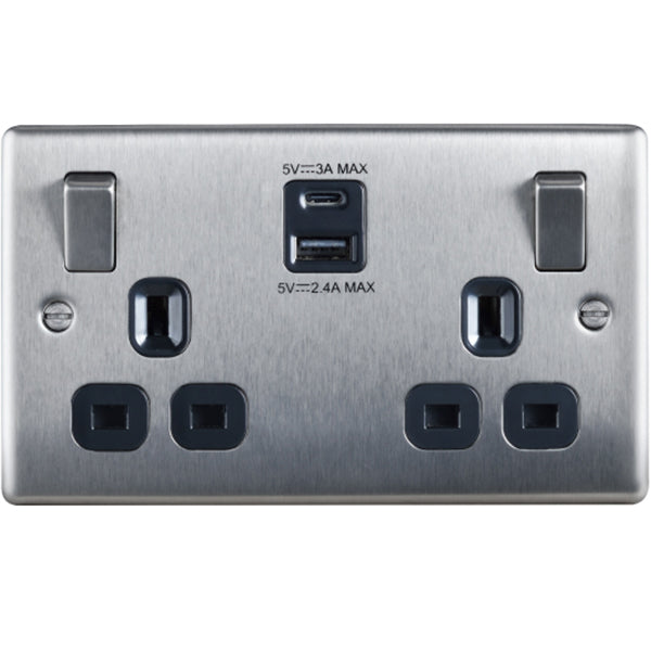 BG NBS22UACB Double 13 Amp Socket Outlet with A and C type USB Charger ...