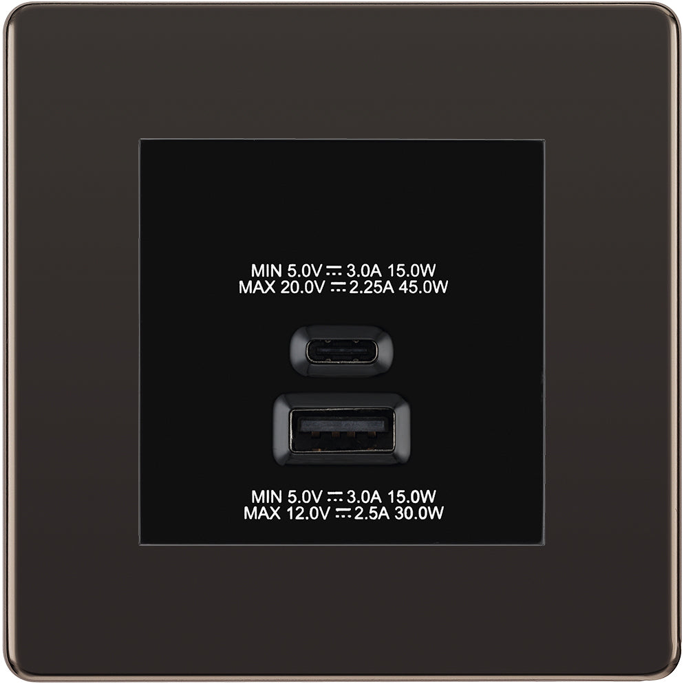 BG Black Nickel 45W USB Wall Socket Euro Module USB-A & C - Black ...