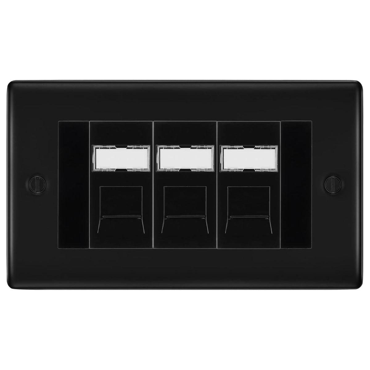 BG Nexus Matt Black 3 Gang RJ45 Cat6 Data Socket Outlet Black Inserts ...