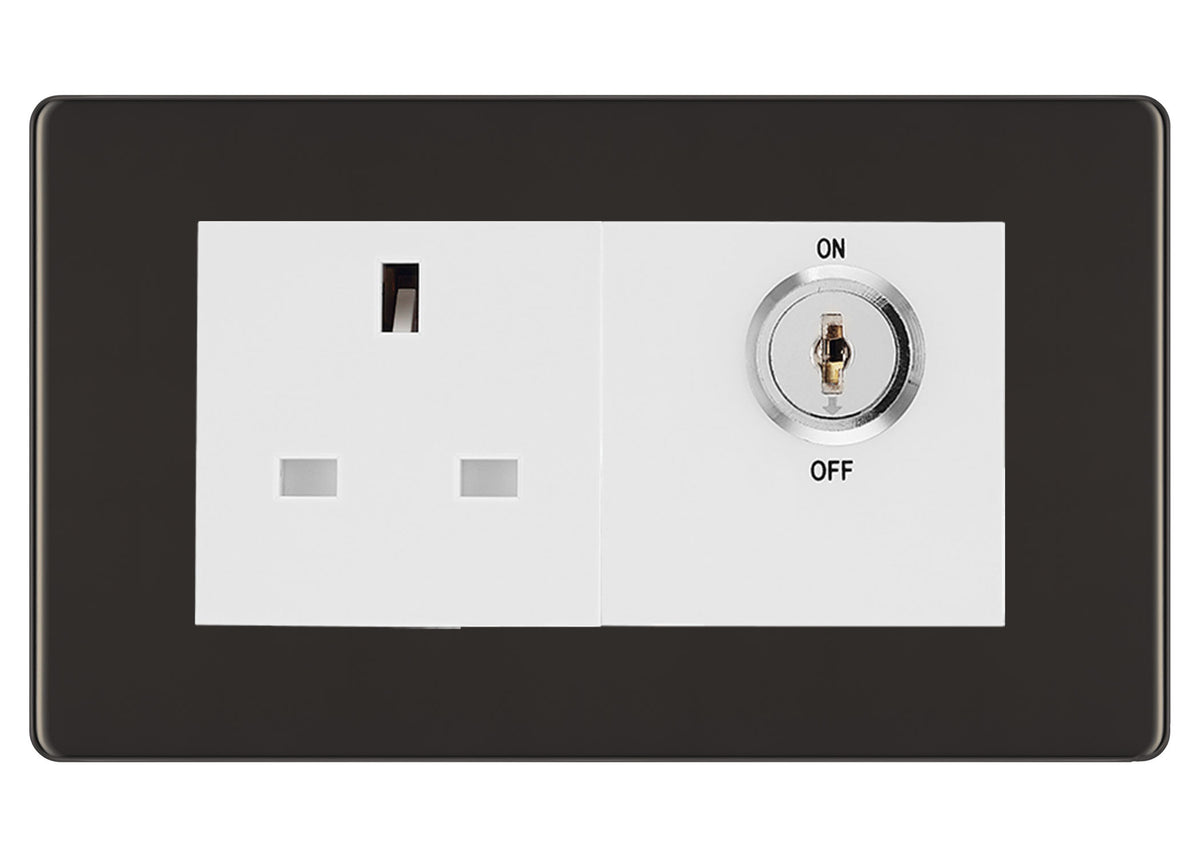 BG Screwless Black Nickel 13A Double Pole Key Controlled Socket – White ...