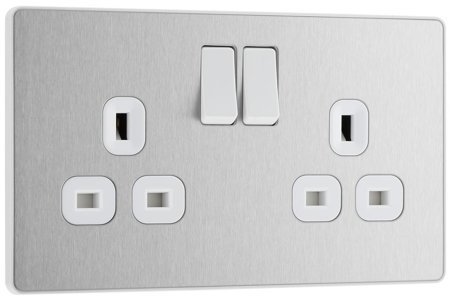 BG PCDBS22W Brushed Steel Evolve 2 Gang 13A Switched Socket Outlet ...