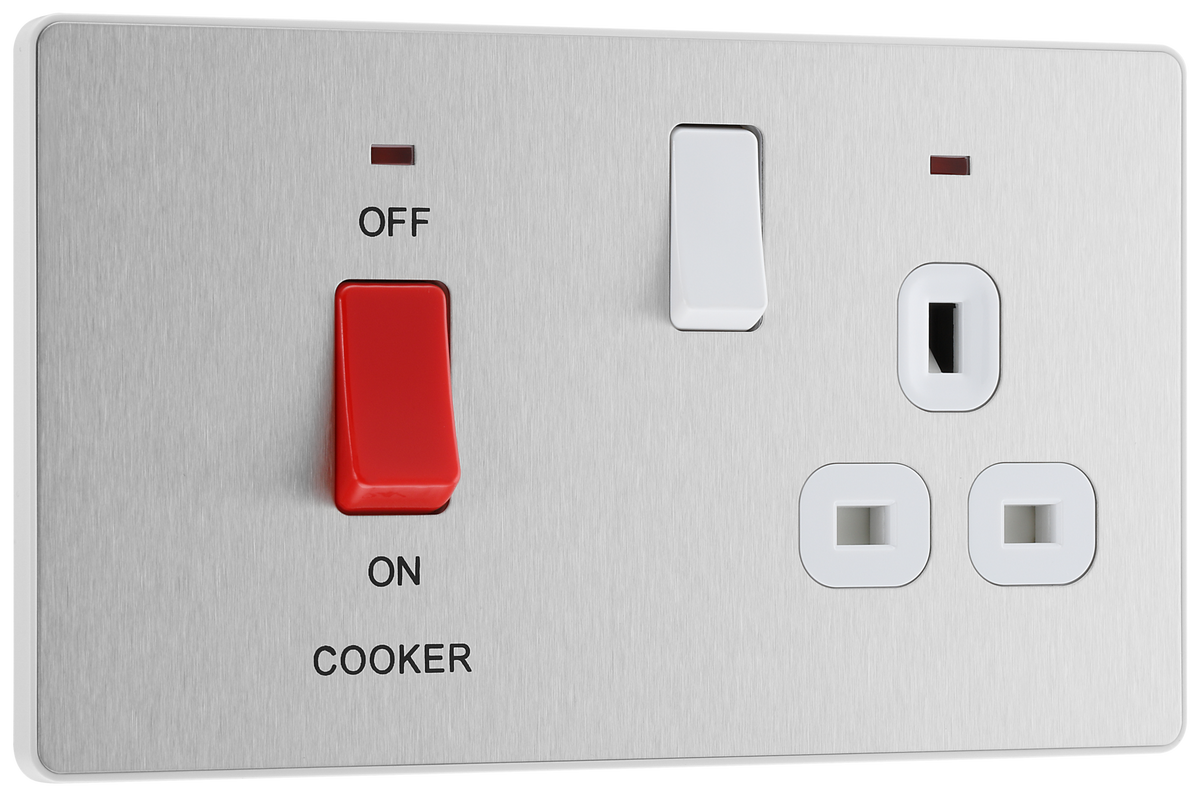 BG PCDBS70W Brushed Steel Evolve 45A 2 Pole Cooker Control Unit 13A ...