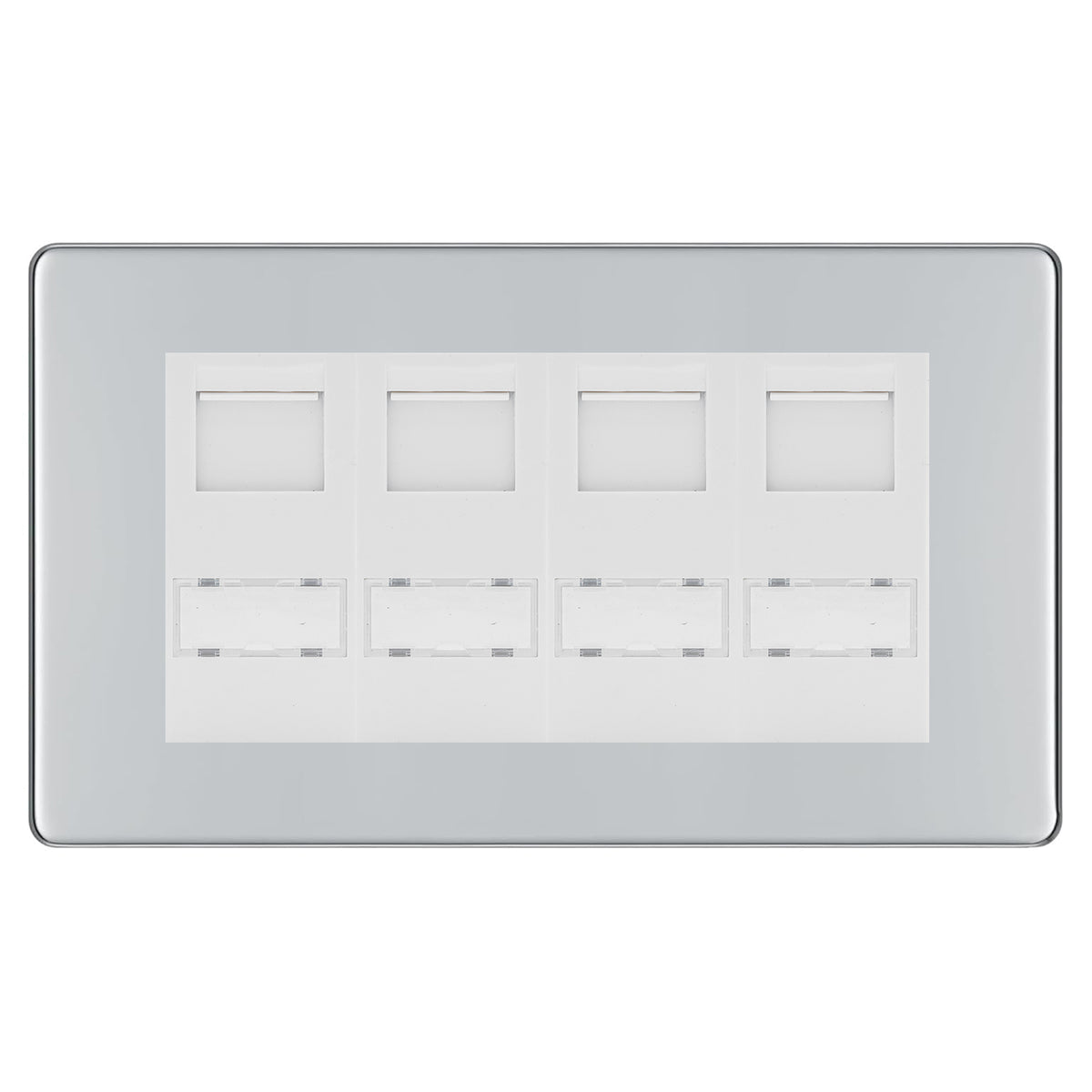 BG Screwless Polished Chrome 4 Gang RJ45 Cat6 Data Socket White Inserts ...