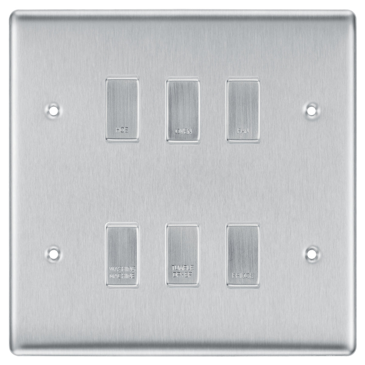 BG Brushed Steel 6 Gang Engraved Custom Labelled Appliance Grid Switch ...