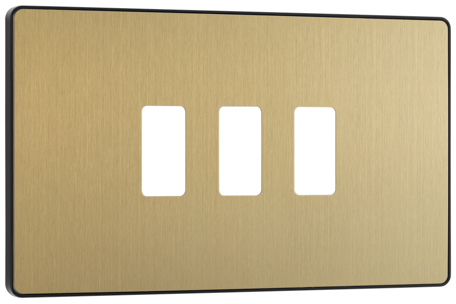 BG RPCDSB3B Evolve Grid Satin Brass 3 Module Rectangular Front Plate ...