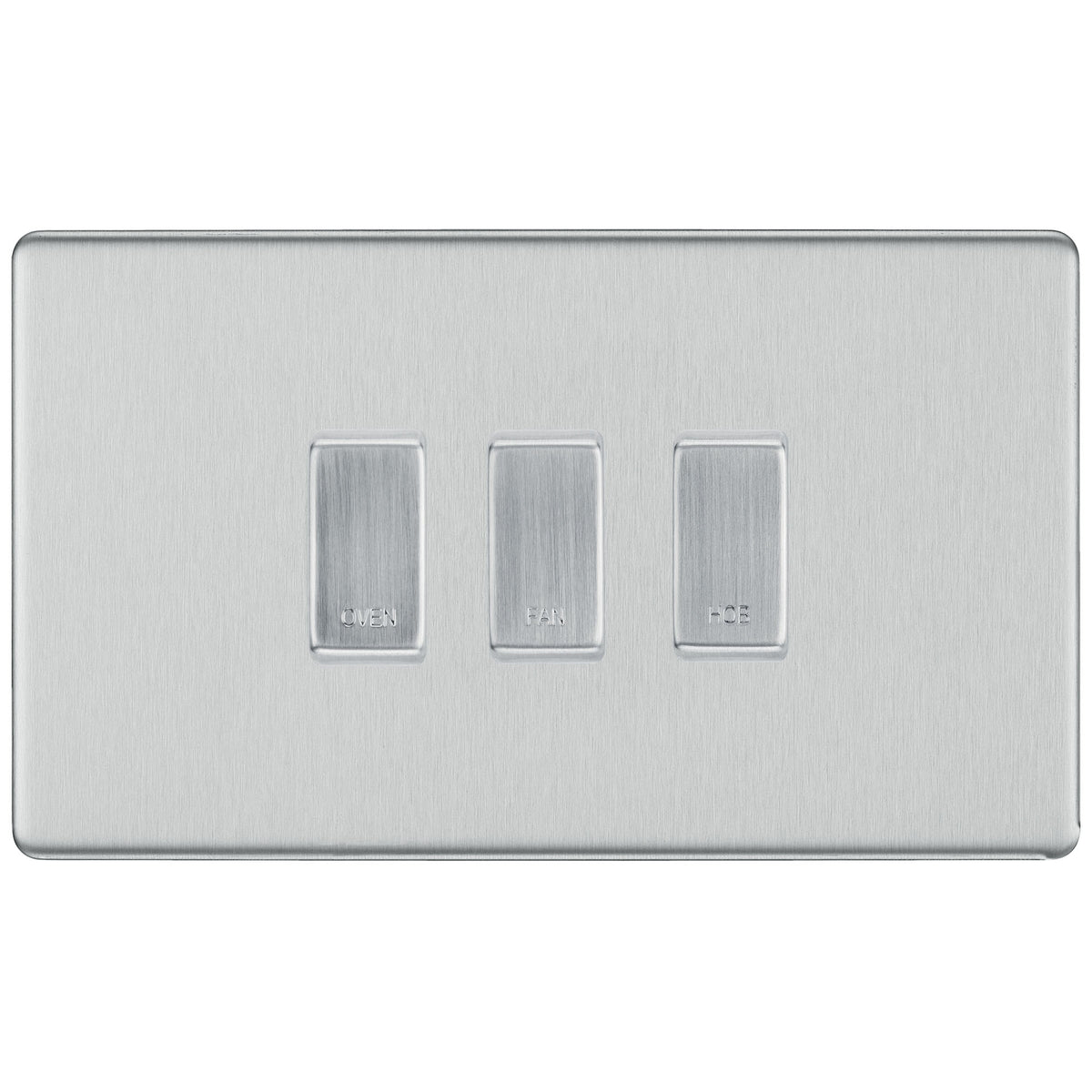 BG Screwless Brushed Steel 3 Gang Engraved Custom Labelled Appliance ...