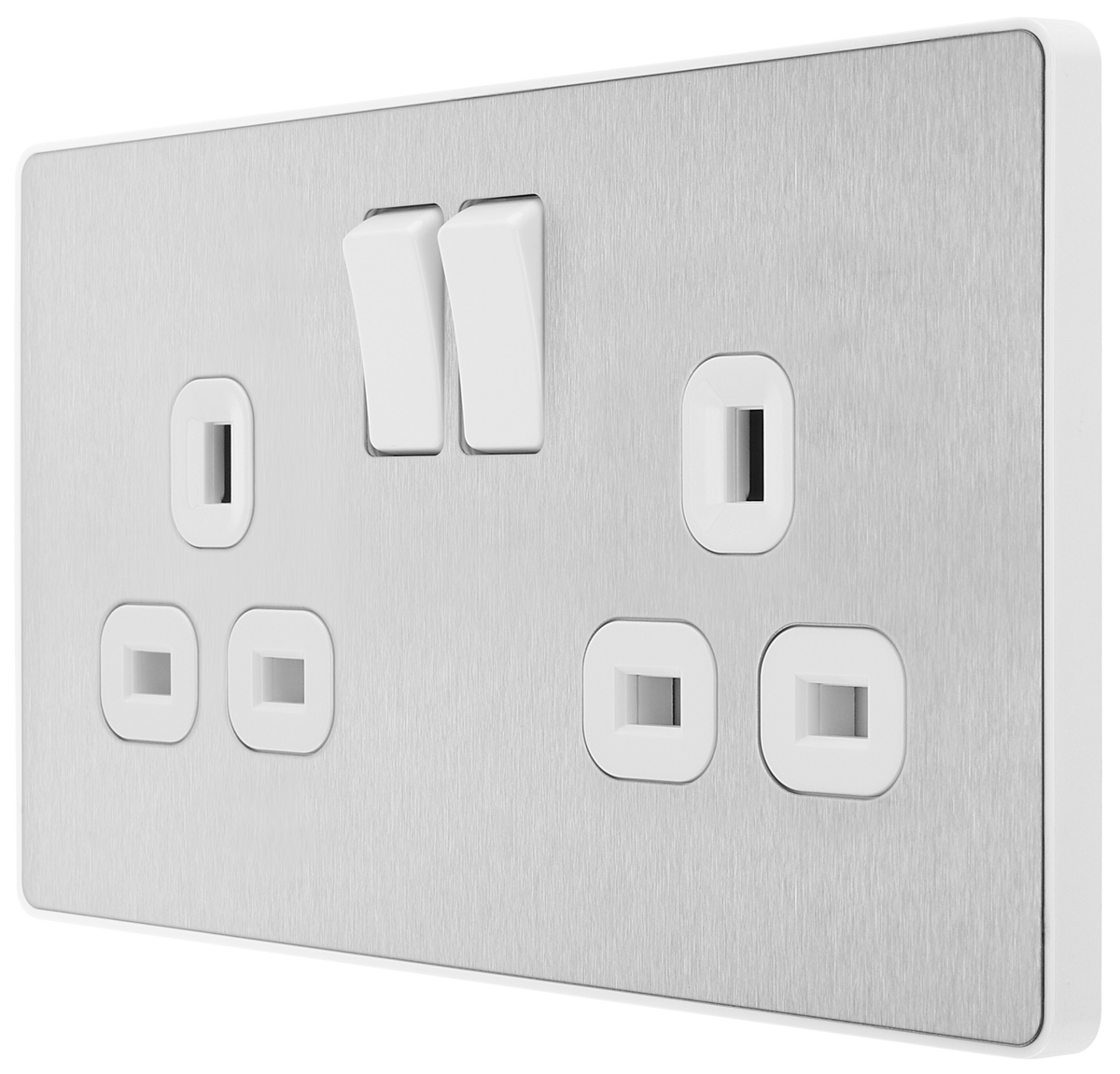 BG PCDBS22W Brushed Steel Evolve 2 Gang 13A Switched Socket Outlet ...