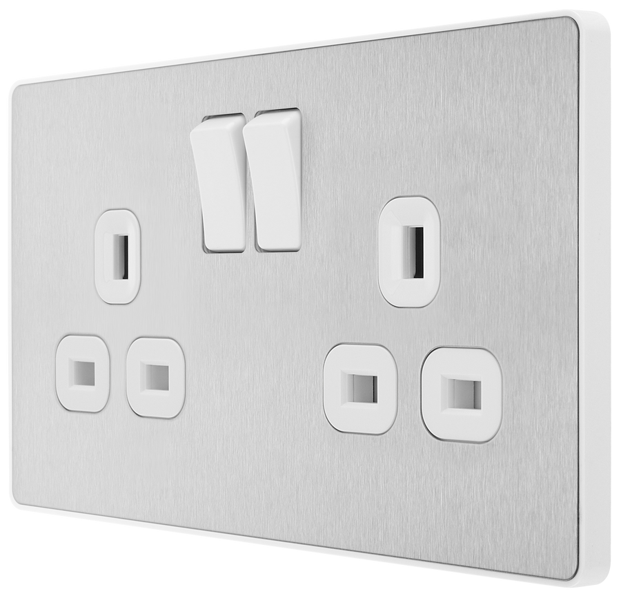 BG PCDBS22W Brushed Steel Evolve 2 Gang 13A Switched Socket Outlet ...