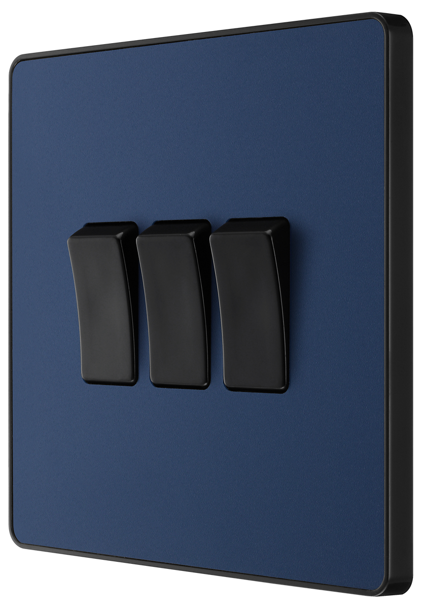 BG PCDDB43B Matt Blue Evolve 3 Gang 20A 16AX 2 Way Light Switch - Black ...