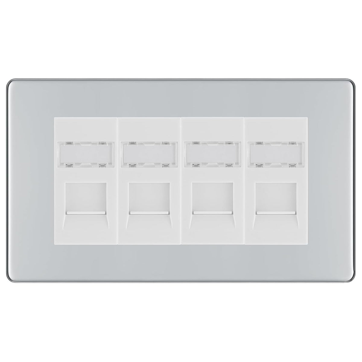 BG Screwless Polished Chrome 4 Gang RJ45 Cat6 Data Socket Outlet White ...