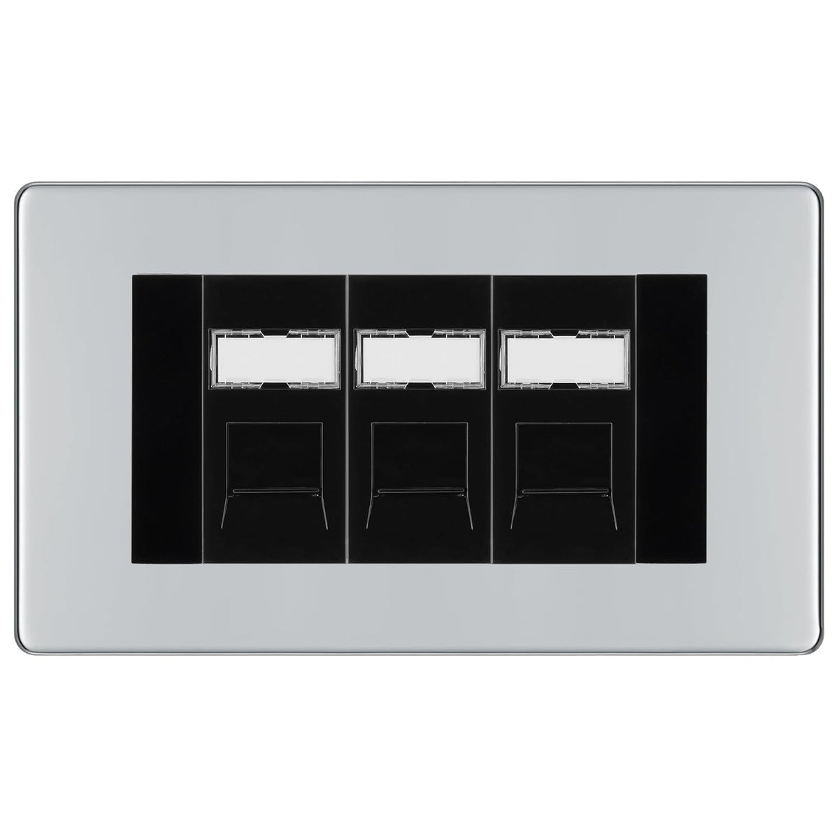 BG Screwless Polished Chrome 3 Gang RJ45 Cat6 Data Socket Outlet Black ...