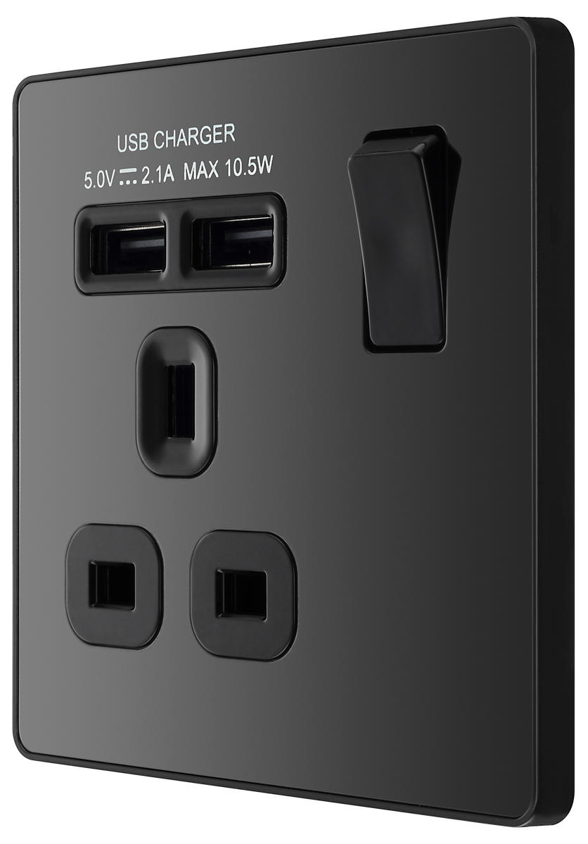 BG PCDBC21U2B Black Chrome Evolve 1 Gang 13A 2x USB-A 2.1A Switched ...
