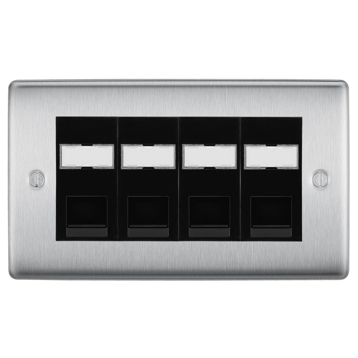 BG Nexus Brushed Steel 4 Gang RJ45 Cat5e Data Socket Black Inserts ...