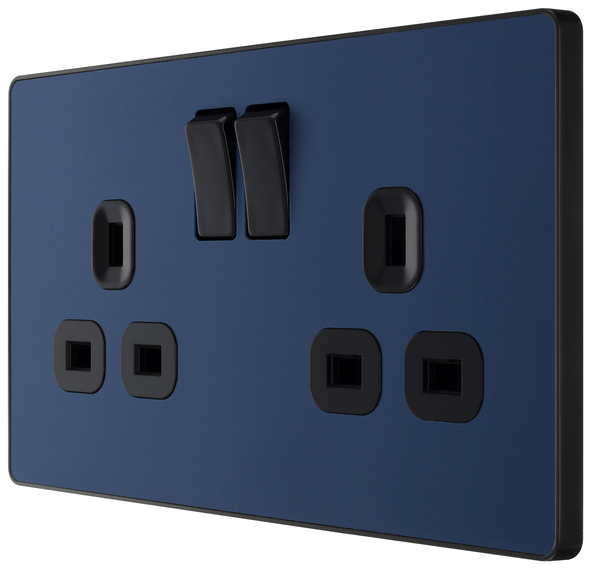 BG PCDDB22B Matt Blue Evolve 2 Gang 13A Switched Socket Outlet - Black ...
