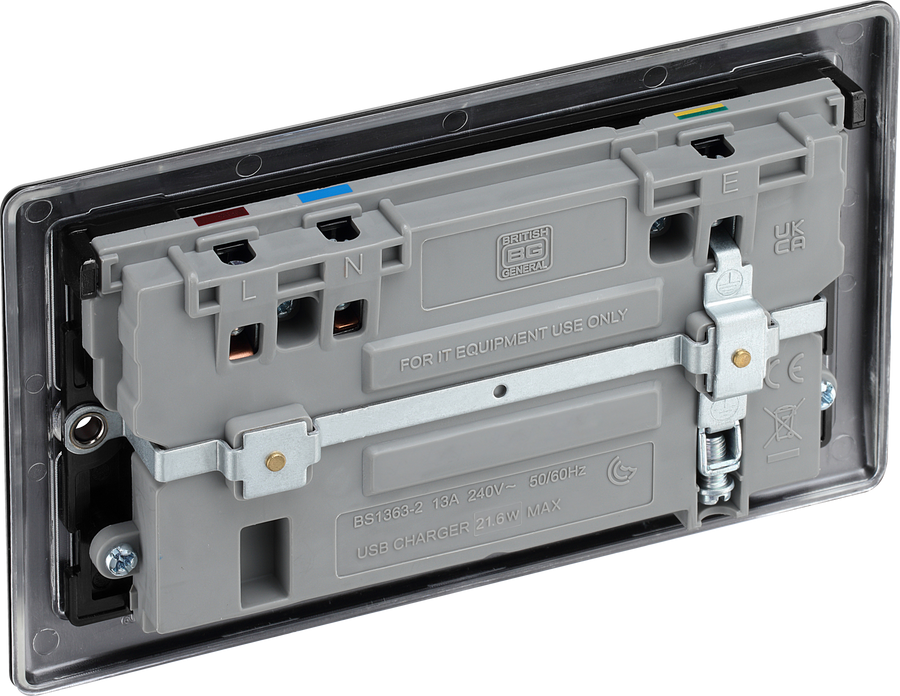 BG Nexus NFB22UAC22B 2 Gang Matt Black Switched Plug Socket 13A - With ...