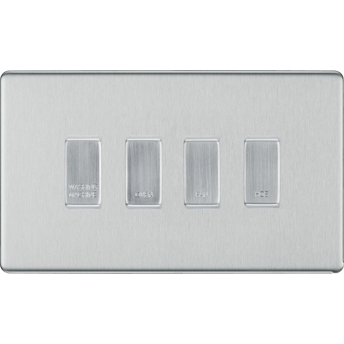 BG Screwless Brushed Steel 4 Gang Engraved Custom Labelled Appliance ...