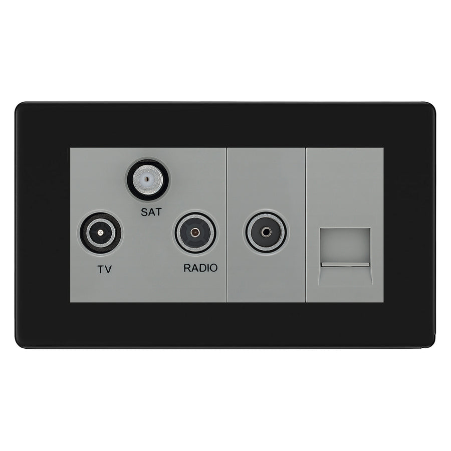 BG Screwless Matt Black TV/FM/SAT + Return & 1 Gang Tel - Screened ...