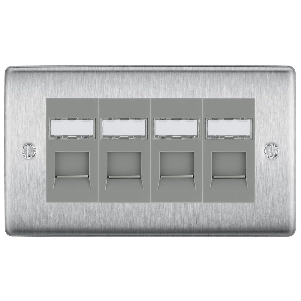 BG Nexus Brushed Steel 4 Gang RJ45 Cat6 Data Socket Outlet Grey Inserts ...